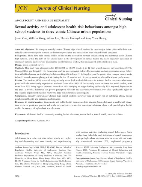 PDF Sexual Activity And Adolescent Health Risk Behaviours Amongst High Babe Babes In