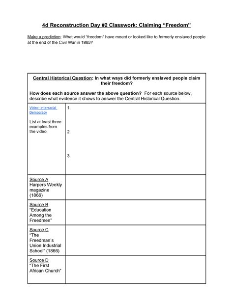 4d Day 2 Defining And Claiming Freedom Class Work 4d Reconstruction