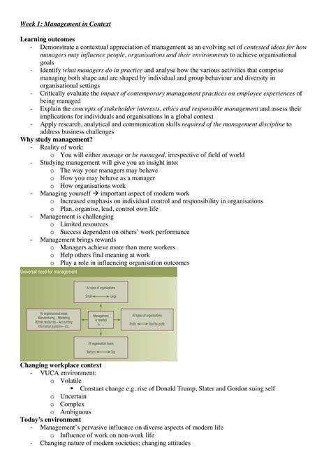 Mgc1010 Full Exam Notes Mgc1010 Introduction To Management Monash Thinkswap