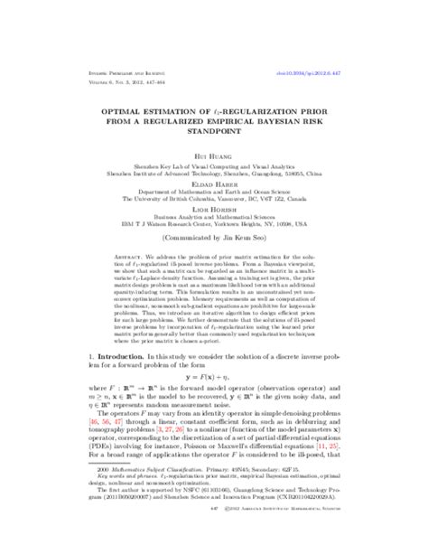 Pdf Optimal Estimation Of L1 Regularization Prior From A Regularized Empirical Bayesian Risk