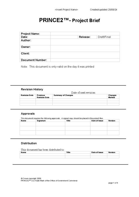 Project Brief Createdupdated 2508 Prince2™ Project Brief Project