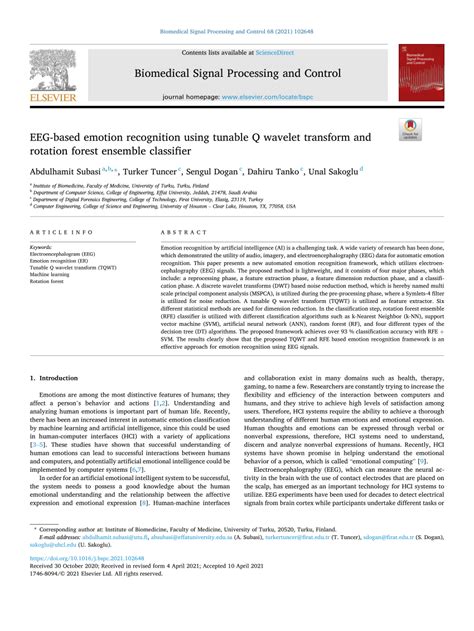 pdf eeg based emotion recognition using tunable q wavelet transform