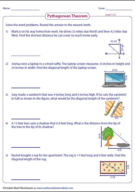 Pythagorean Theorem Word Problem Worksheets