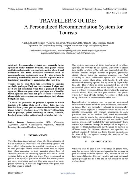 A Personalized Recommendation System For Tourists Pdf Mobile Device Tourism