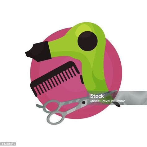 미용사 아이콘 헤어 드라이어 빗가 위 이발소 기호 만화 벡터 일러스트 레이 션 0명에 대한 스톡 벡터 아트 및 기타 이미지