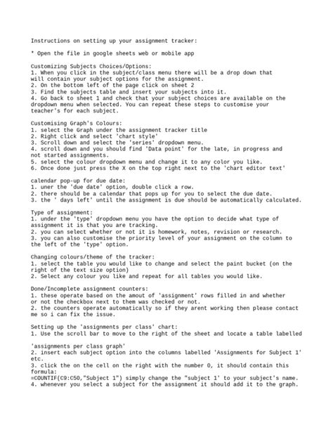 Assignment Tracker Set Up Instructions Pdf Computing Software