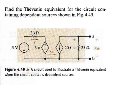 find the thévenin equivalent for the circuit containing dependent sources shown in fig 4 49