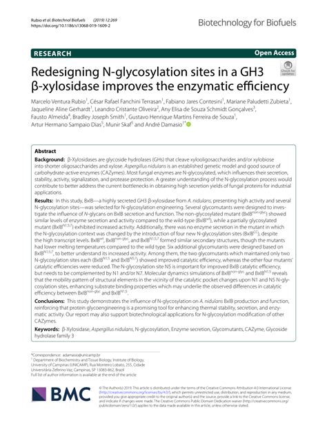 Pdf Redesigning N Glycosylation Sites In A Gh3 β Xylosidase Improves