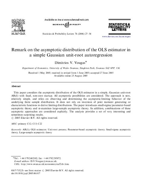 Pdf Remark On The Asymptotic Distribution Of The Ols Estimator In A Simple Gaussian Unit Root