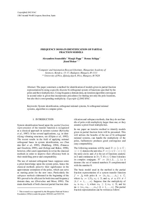 pdf frequency domain identification of partial fraction models