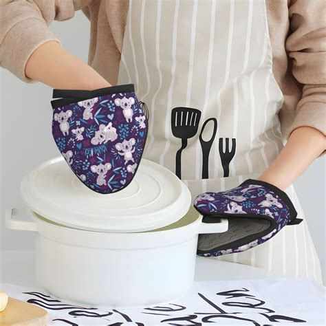 Blue Purple Branches Gray Koala Oven Mitts Heat Resistant Soft Lining Silicone Mini Oven Mitts