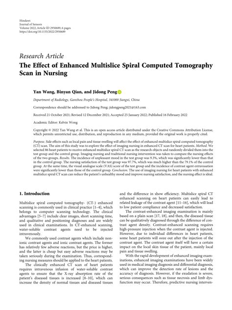 Pdf The Effect Of Enhanced Multislice Spiral Computed Tomography Scan In Nursing
