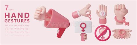 3d Hand Gestures Icon Set For Equality Woman S Day March 8 Raise