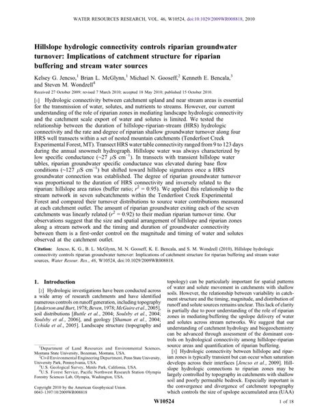 Pdf Hillslope Hydrologic Connectivity Controls Riparian Groundwater Turnover Implications Of