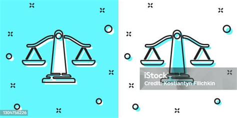 녹색과 흰색 배경에 격리 된 정의 아이콘의 검은 선 저울 법원 기호 밸런스 스케일 기호입니다 임의동적 모양 벡터 가능성에 대한 스톡 벡터 아트 및 기타 이미지 Istock