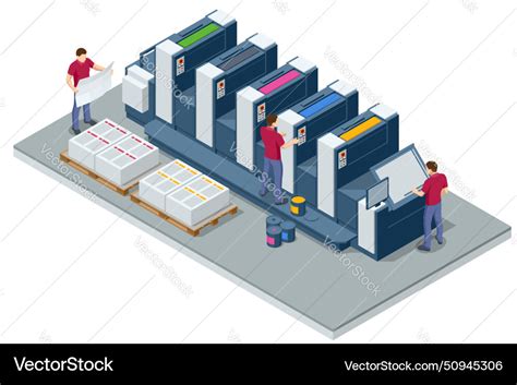 Isometric Offset Printing Machine During Vector Image