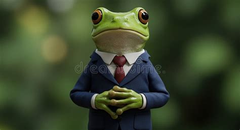 Frog In Business Suit Standing With Blurred Green Background Image