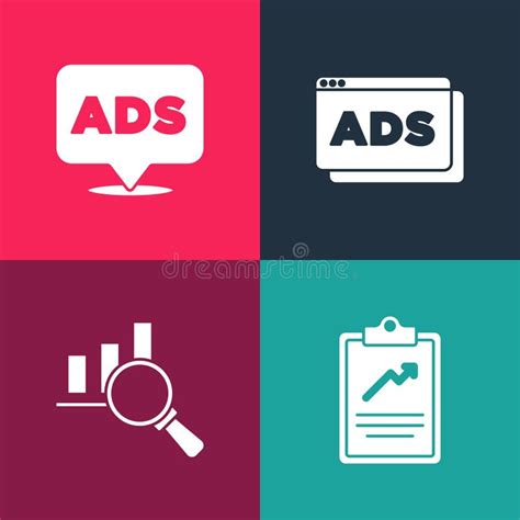 Set Pop Art Clipboard With Graph Chart Magnifying Glass And Analysis Advertising And Icon