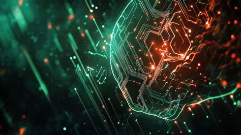 Explore The Depths Of Technology With A Digital Brain Illuminated By Glowing Circuits And Wires