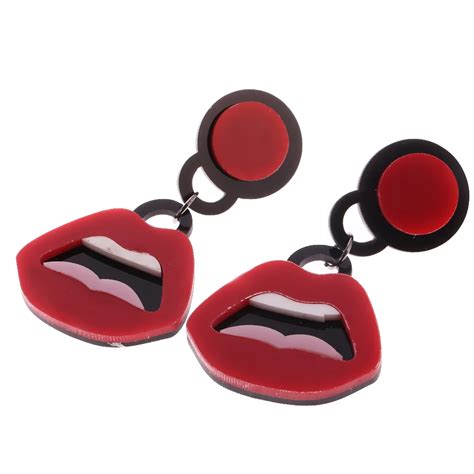Novelty Sex Red Lip Dangle Hip Hop Earrings Acrylic Ear Studs Women Statement Jewelry In Stud