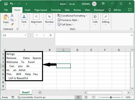 How To Remove Extra Spaces Between Words In Cells In Excel