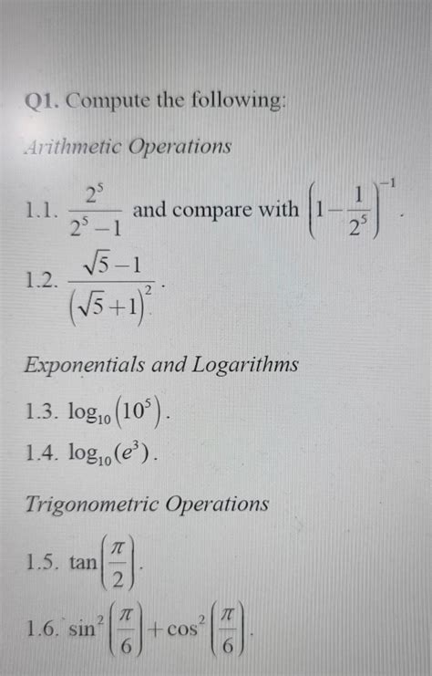 solved q1 compute the following arithmetic operations 1 1