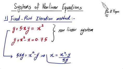 Systems Of Nonlinear Equations Fixed Point Iteration Method Youtube