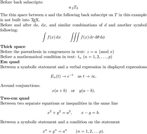 Math Mode When One Should Use Spacing Line Quad Or Tex Latex