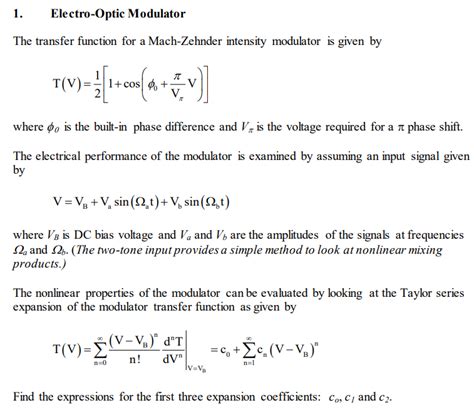 Solved Electro Optic Modulator The Transfer Function For A
