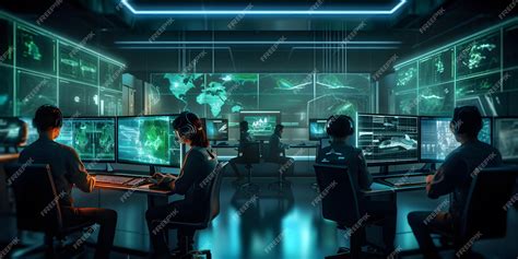 Premium Ai Image A Team Of Cybersecurity Experts In A Control Room