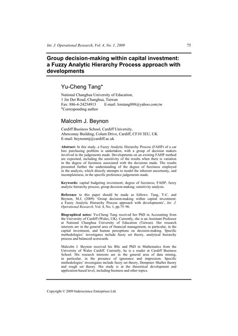 Pdf Group Decision Making Within Capital Investment A Fuzzy Analytic Hierarchy Process