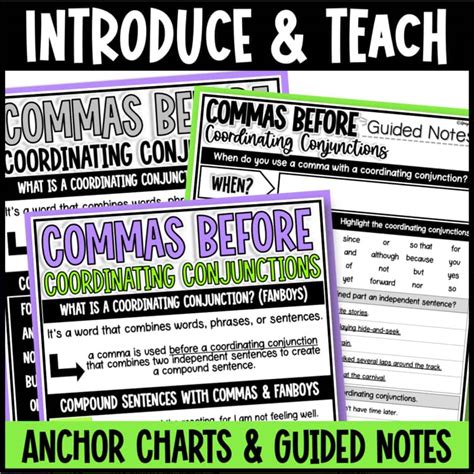 Conjunctions And Commas Worksheets And Anchor Charts Compound Sentence Activities