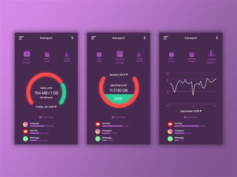 Three Screens Showing The Different Functions Of An App On A Purple And