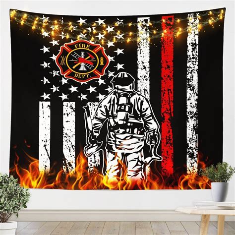 Homewish Vintage American Flag Tapestry Firefighter