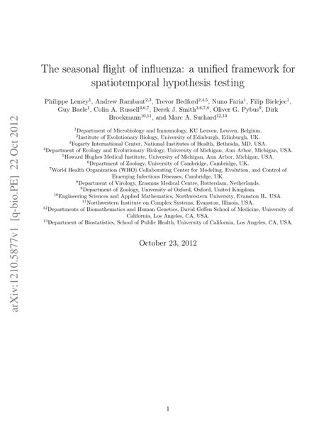 Pdf The Seasonal Flight Of Influenza A Unified Framework For Spatiotemporal Hypothesis Testing