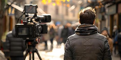 Filmmaker Watches Crew Set Up Camera For Urban Street Scene Concept