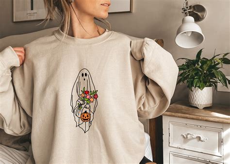 Floral Ghost Crewneck Spooky Season Crewneck Pumpkin Crewneck
