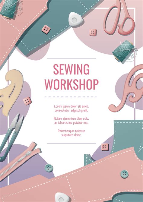 Flyer Template With Pattern Thread Pattern Scissors Needlework Hobby Sewing Poster