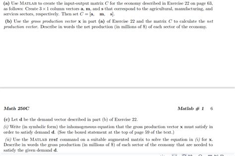 Solved A Use Matlab To Create The Input Output Matrix C