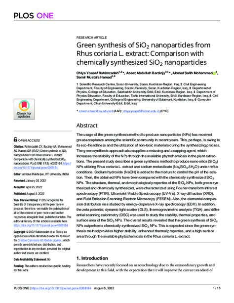 Pdf Green Synthesis Of Sio2 Nanoparticles From Rhus Coriaria L