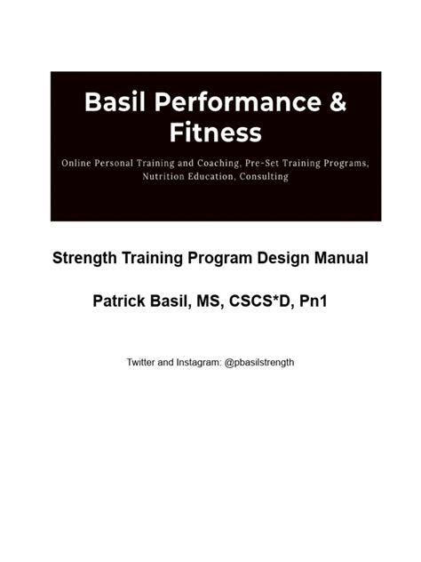 Strength Training Program Design Manual Pat Basil Pdf Strength