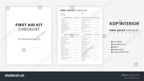 First Aid Kit Checklist Template Printable Stock Vector Royalty Free