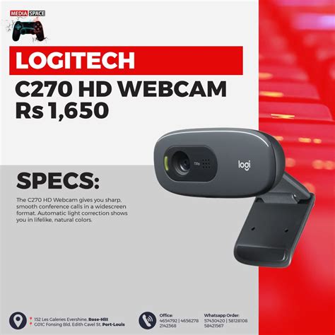 Logitech C270 HD Webcam 720p Widescreen HD Video Calling Light Correction Noise Reducing Mic
