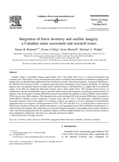 Pdf Integration Of Forest Inventory And Satellite Imagery Scott Mitchell