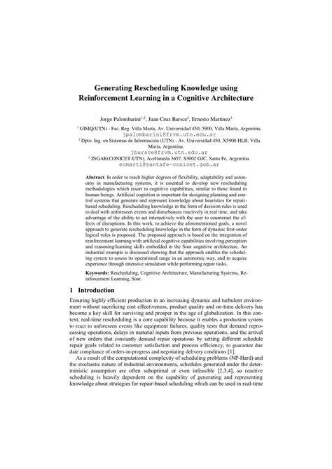 Pdf Generating Rescheduling Knowledge Using Reinforcement Learning In A Cognitive Architecture