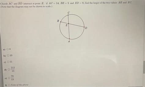 solved chords ac and bd intersect at point e if ac 14 be 5