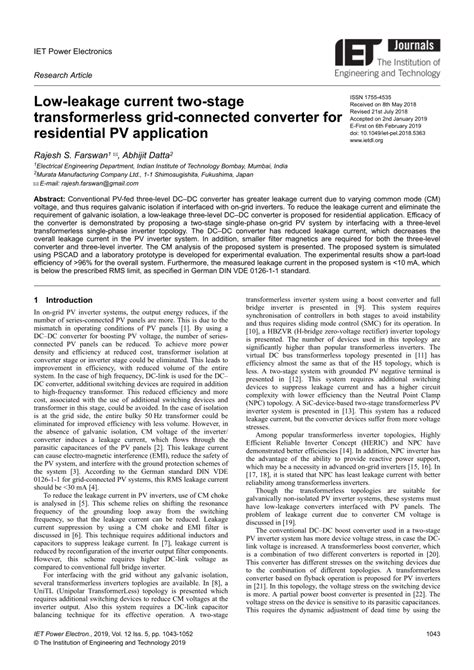 Pdf A Low Leakage Current Two Stage Transformerless Grid Connected Converter For Residential