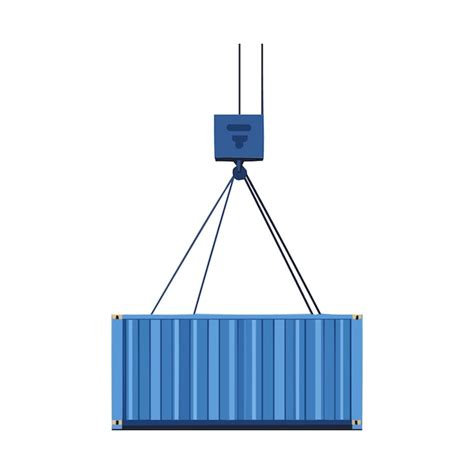 Crane Lifts With Blue Cargo Container Industrial Crane Hook And