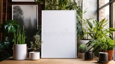 Mockup Table For Ad On The Table Around Plants Stock Illustration