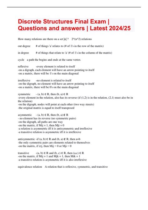Discrete Structures Final Exam Questions And Answers Latest 202425